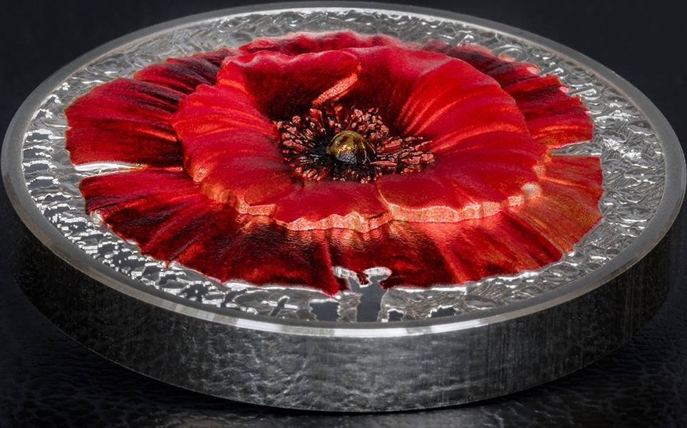 10 Dollars POPPY High Relief Flowers Leaves 2 Oz Silver Coin 10$ Palau ...