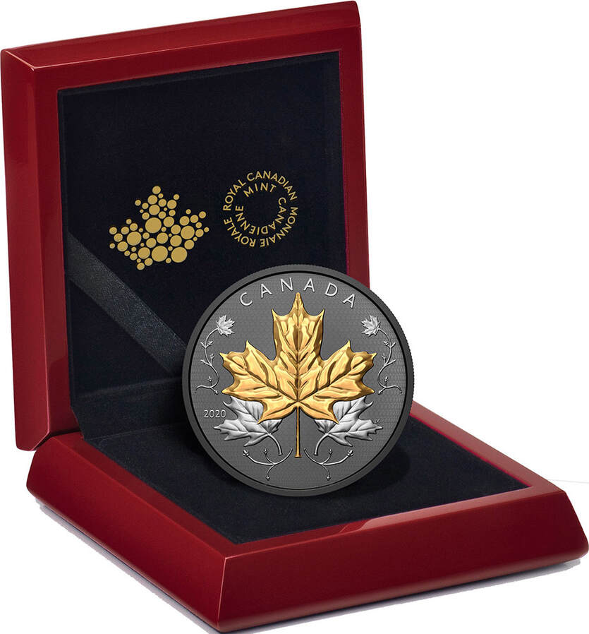 50 Dollars MAPLE LEAF BLACK RHODIUM 5 Oz Silver Coin 50$ Canada 2020 ...