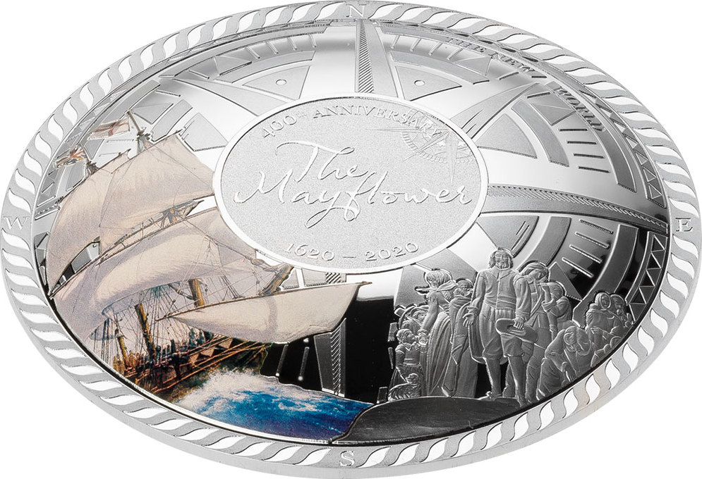 5 Dollars MAYFLOWER 400th Anniversary Convex Silver Coin 5$ Solomon ...