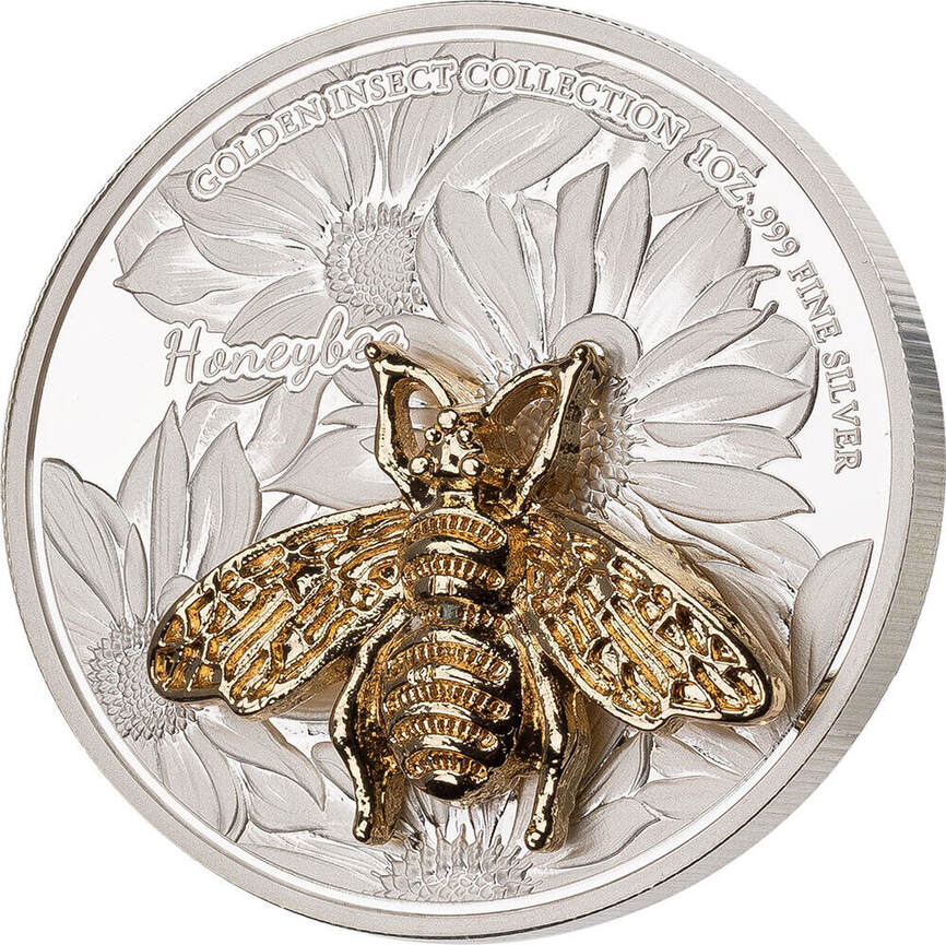 2 Dollars GOLDEN INSECTS 3x1 Oz Silver Coins 2$ Samoa 2021 Prooflike ...