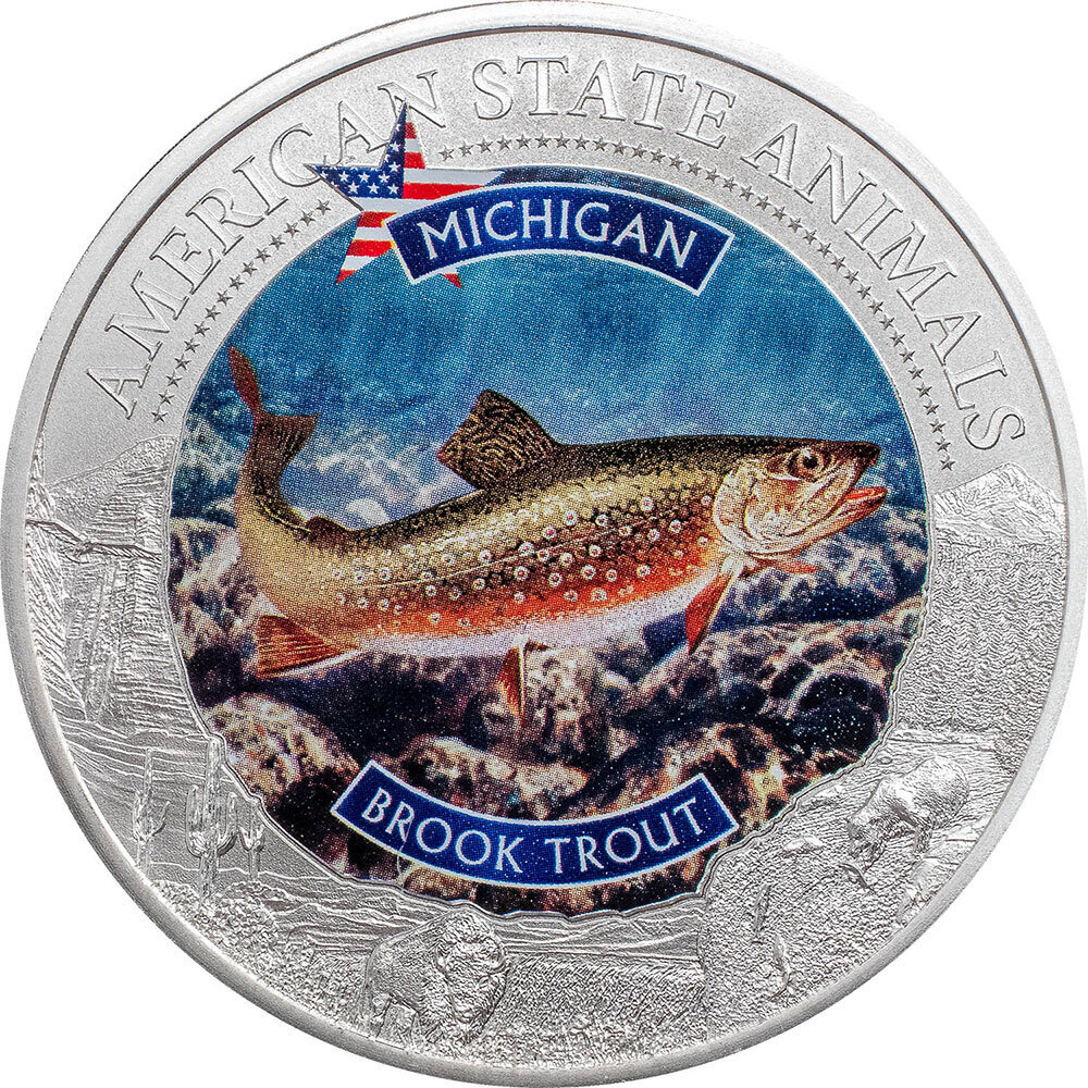 5 Dollars MICHIGAN BROOK TROUT Fish Graded MS70 American State Animals ...