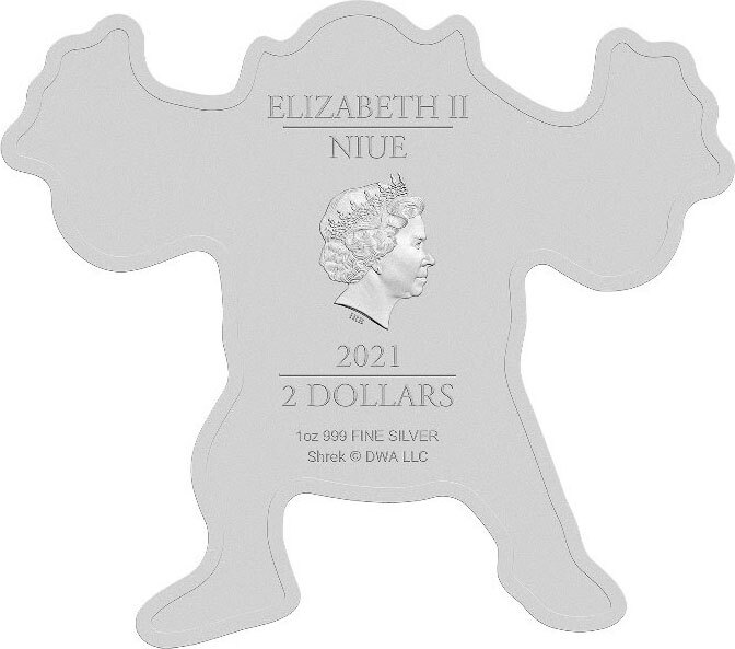 2 Dollars SHREK Shape 20th Anniversary 1 Oz Silver Coin 2$ Niue 2021 ...