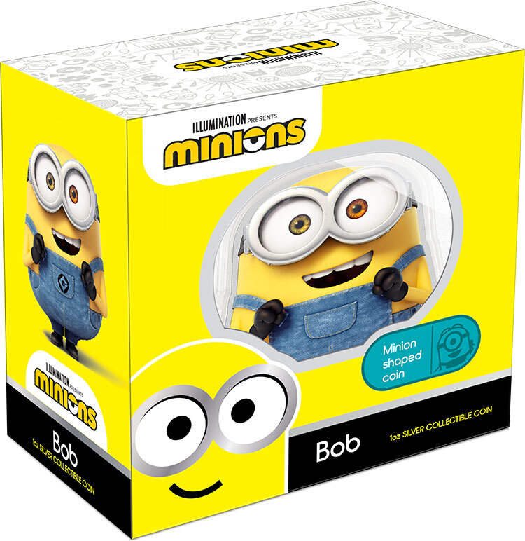 2 Dollars MINION Shape Bob 1 Oz Silver Coin 2$ Niue 2021 Proof | MA-Shops