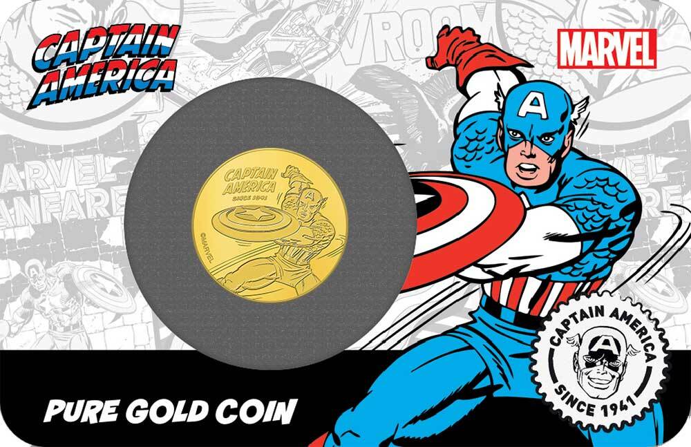 5 Dollars CAPTAIN AMERICA 80th Anniversary Marvel Gold Coin 5$ Cook ...