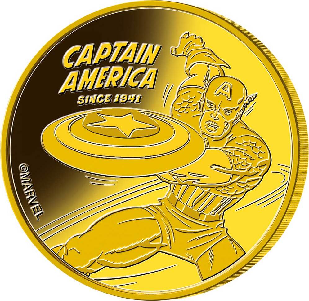 5 Dollars CAPTAIN AMERICA 80th Anniversary Marvel Gold Coin 5$ Cook ...