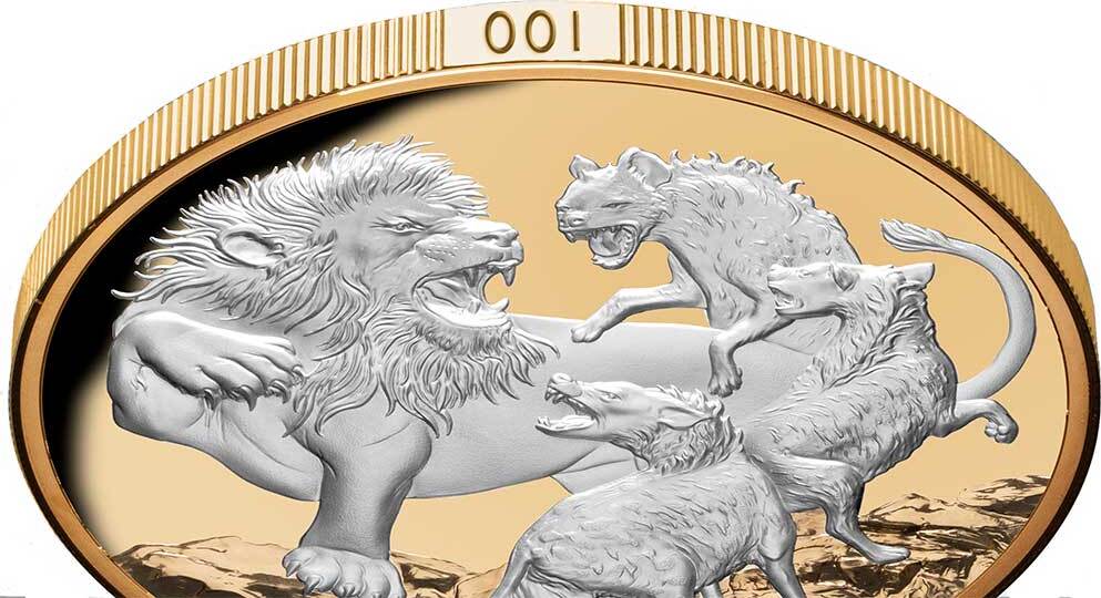 10 Dollars LION VERSUS HYENA Predators 5 Oz Silver Coin 10$ Niue 2022 ...