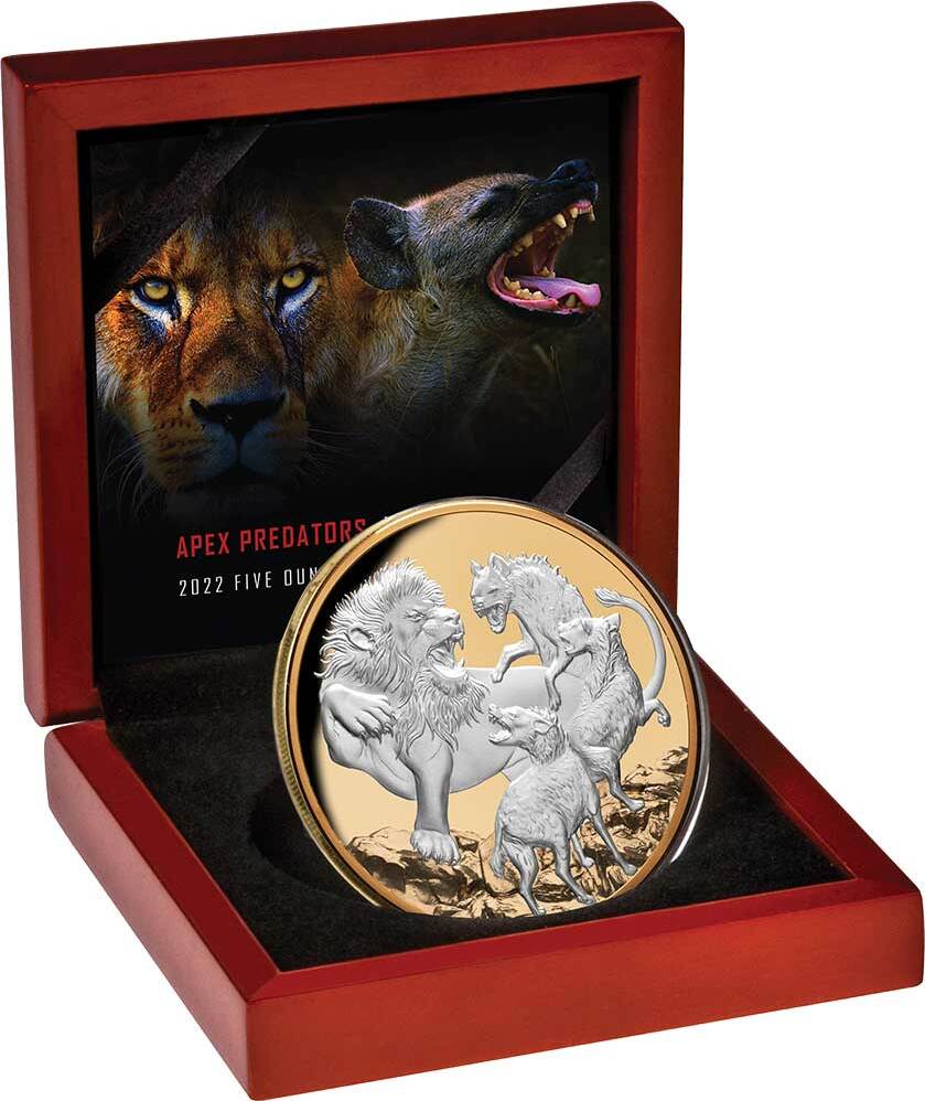 10 Dollars LION VERSUS HYENA Predators 5 Oz Silver Coin 10$ Niue 2022 ...