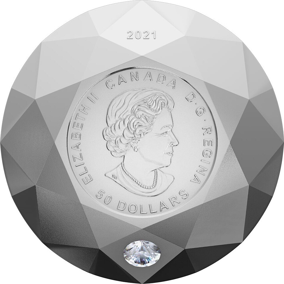 50 Dollars FOREVERMARK BLACK LABEL ROUND DIAMOND 3D Shaped 3 Oz Silver