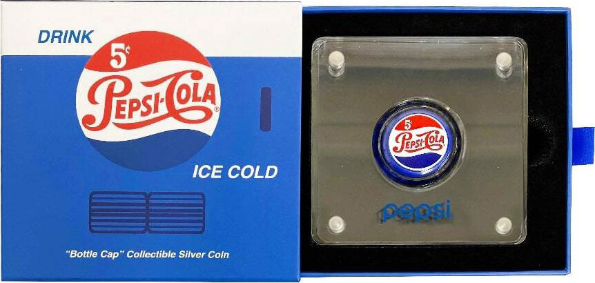 PEPSI COLA Retro Bottle Cap Shape Silver Coin 500 Francs Chad 2022 ...