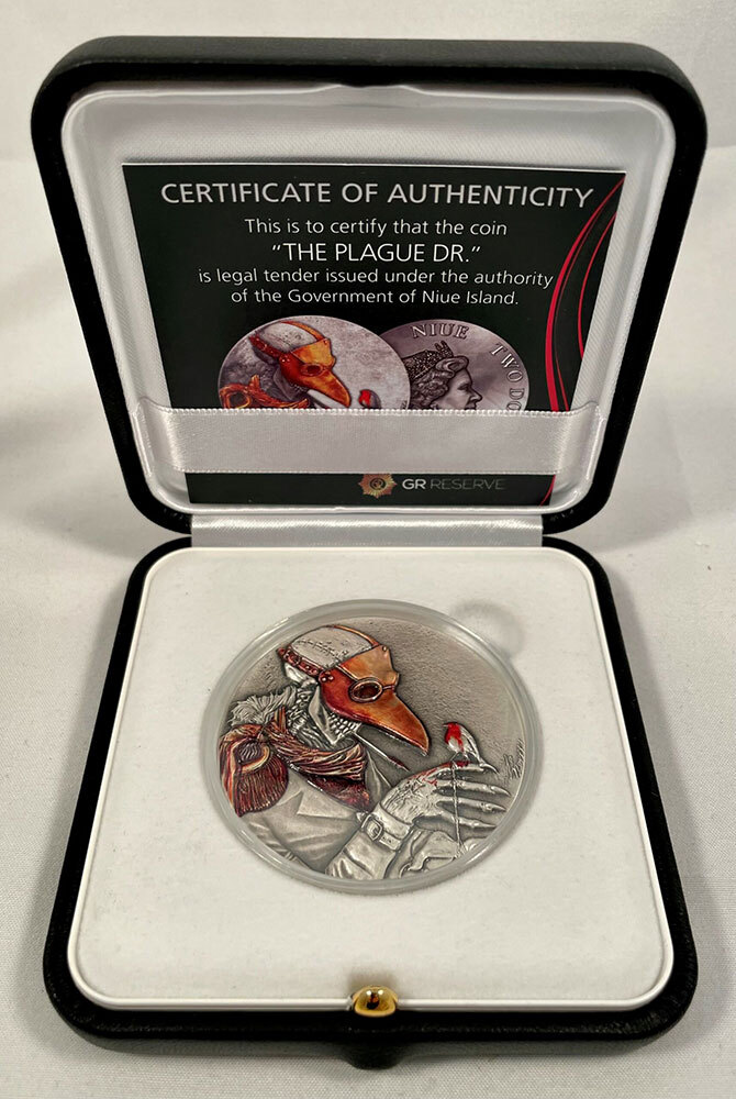 2 Dollars PLAGUE DOCTOR Silver Coin 2$ Niue 2021 Antique Finish | MA-Shops