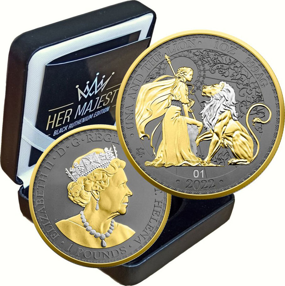 UNA AND THE LION Black Ruthenium Edition 1 Oz Silver Coin 1 Pound Saint ...