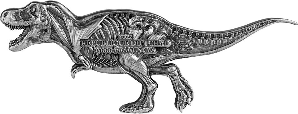TYRANNOSAURUS DISSECTED T REX Jurassic 3 Oz Silver Coin 15000 Francs ...