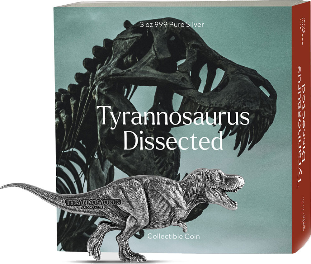 TYRANNOSAURUS DISSECTED T REX Jurassic 3 Oz Silver Coin 15000 Francs ...