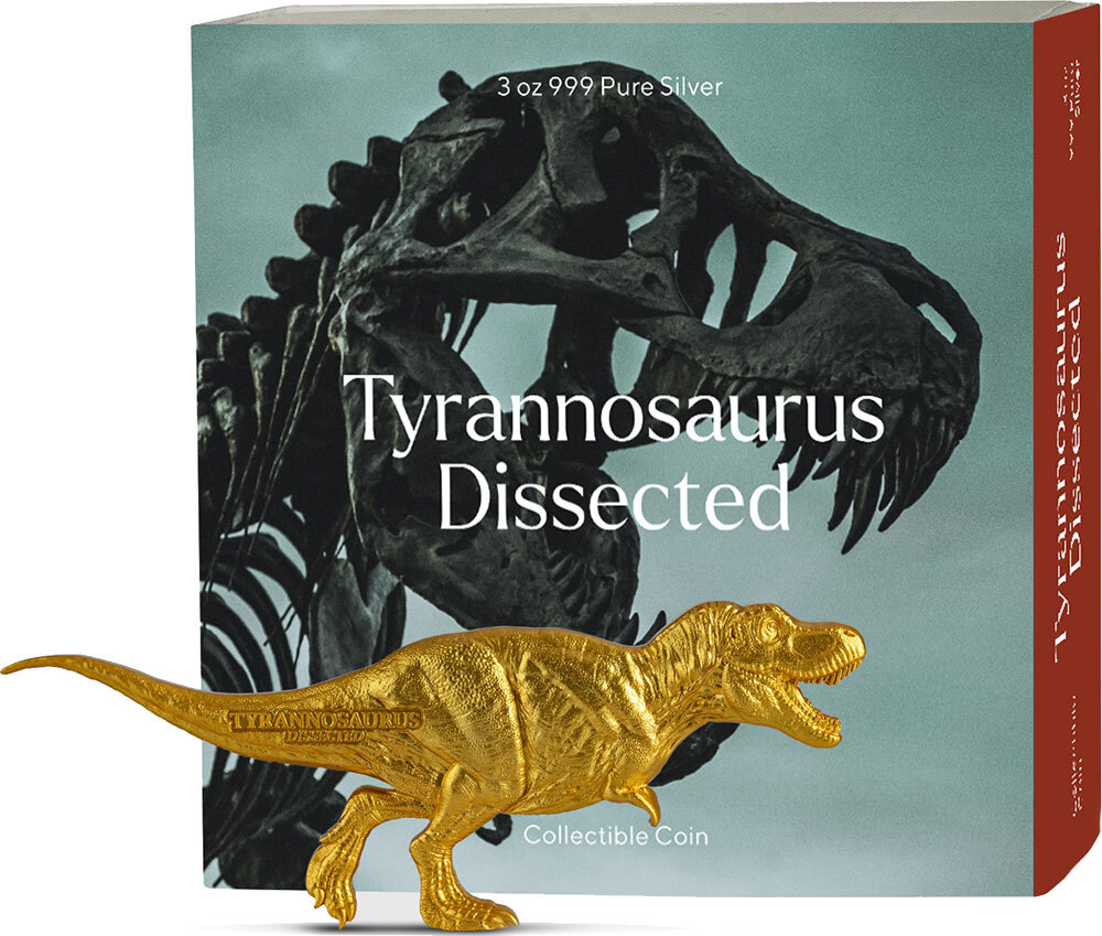 TYRANNOSAURUS DISSECTED T REX Gilded Jurassic 3 Oz Silver Coin 15000 ...