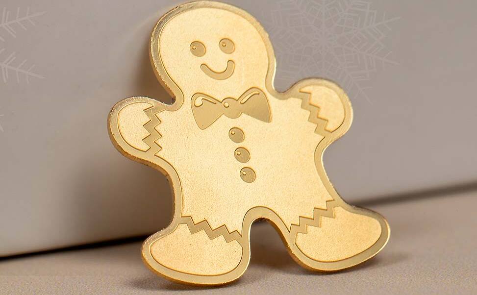 1 Dollar GINGERBREAD MAN Golden Highlights Gold Coin 1$ Palau Silk ...