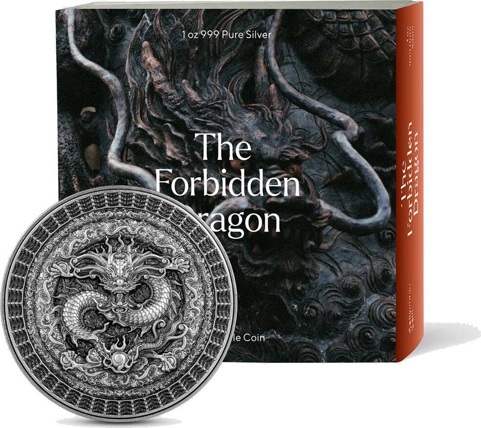 FORBIDDEN DRAGON 1 Oz Silver Coin 5000 Francs Chad 2023 Antique Finish ...