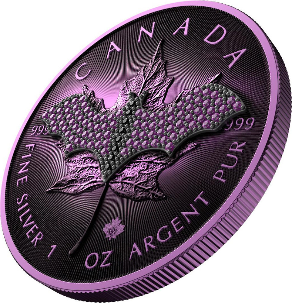 5 Dollars PURPLE BAT Bejeweled Maple Leaf 1 Oz Silver Coin 5$ Canada ...
