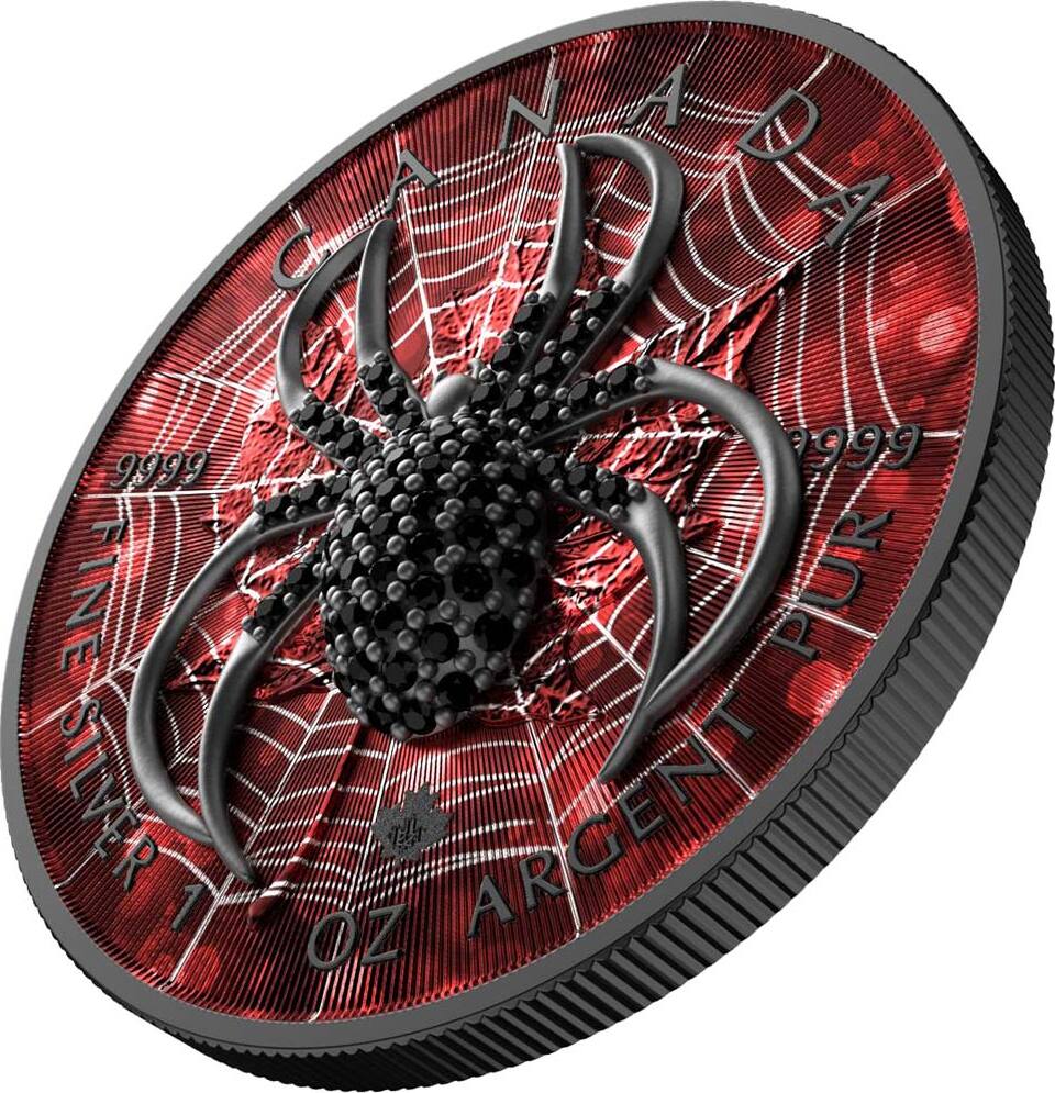 5 Dollars BLACK SPIDER Bejeweled Maple Leaf 1 Oz Silver Coin 5$ Canada ...
