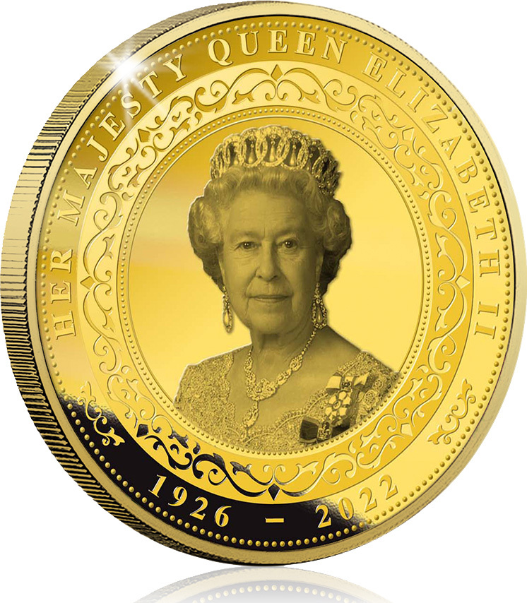 IN MEMORIAM QUEEN ELIZABETH II Gilded Base Metal Medal 2022 Prooflike ...