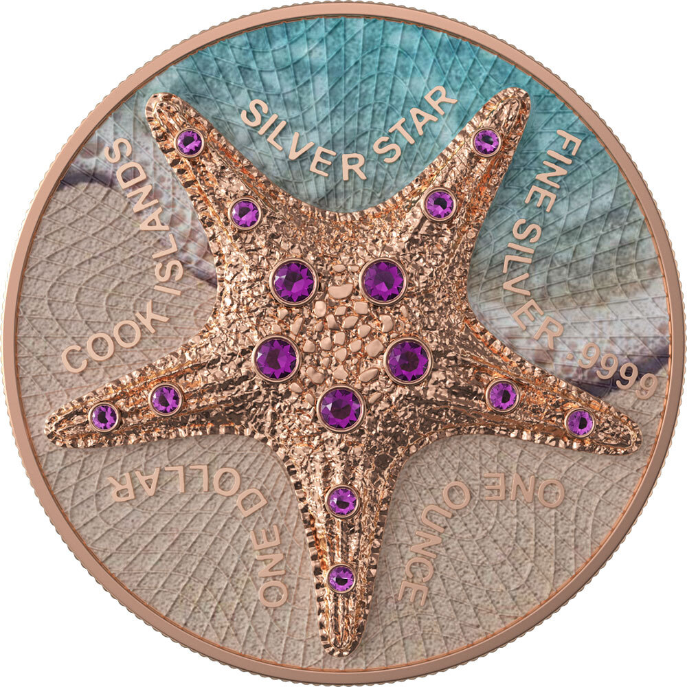 1 Dollar SILVER STAR PINK 1 Oz Silver Coin 1$ Cook Islands 2021 BU ...