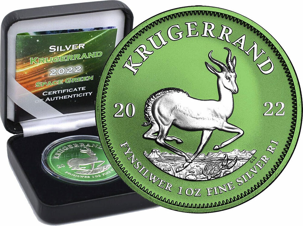KRUGERRAND Space Green 1 Oz Silver Coin 1 Rand South Africa 2022 BU ...