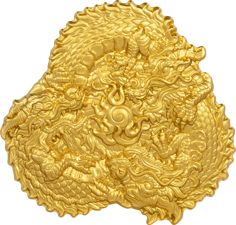 TRIPLE INFINITY DRAGONS Gilded 3 Oz Silver Coin 15000 Francs Chad 2023 ...