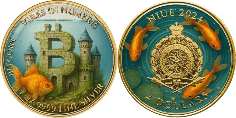 2 Dollars CRYPTO BOWL KOI FISH Bitcoin 1 Oz Silver Coin 2$ Niue 2024 BU ...