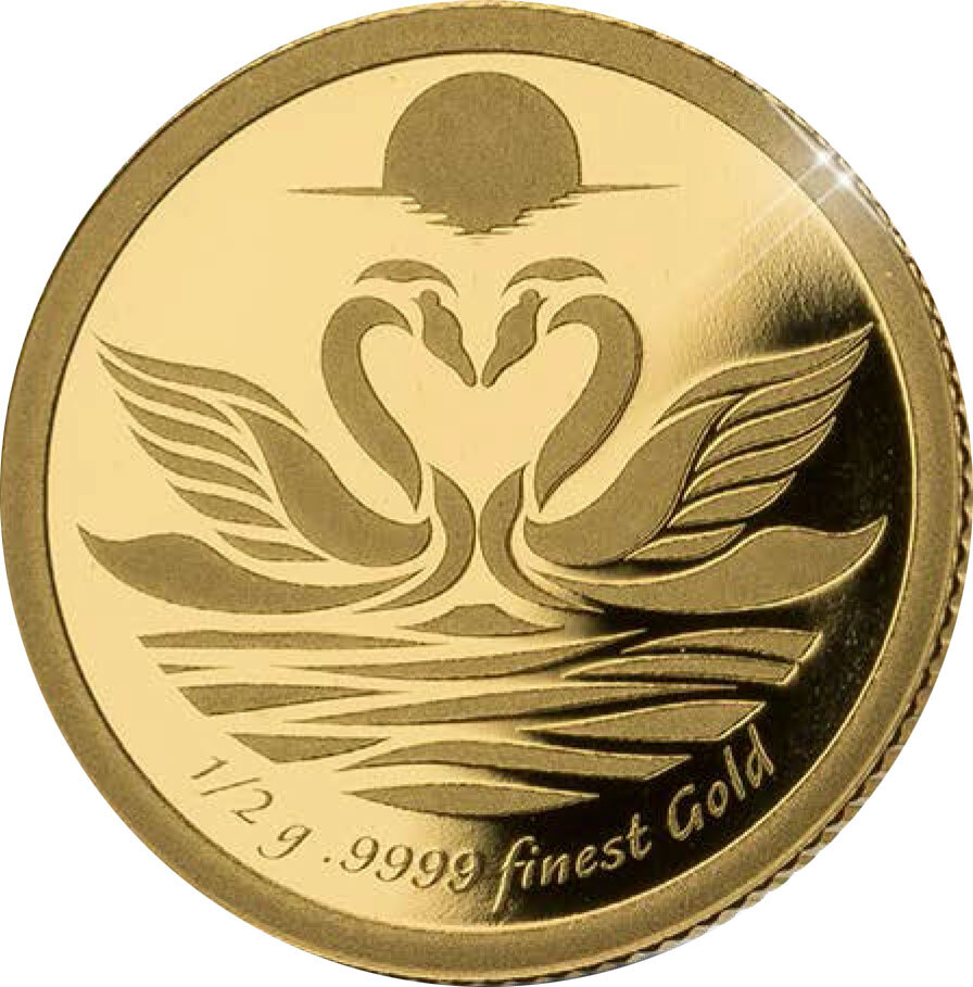 Equatorial Guinea SWANS Love And Harmony Gold Coin 500 Pesetas Guinea equatorial-guinea-swans-love-and-harmony-gold-coin-500-pesetas-guinea