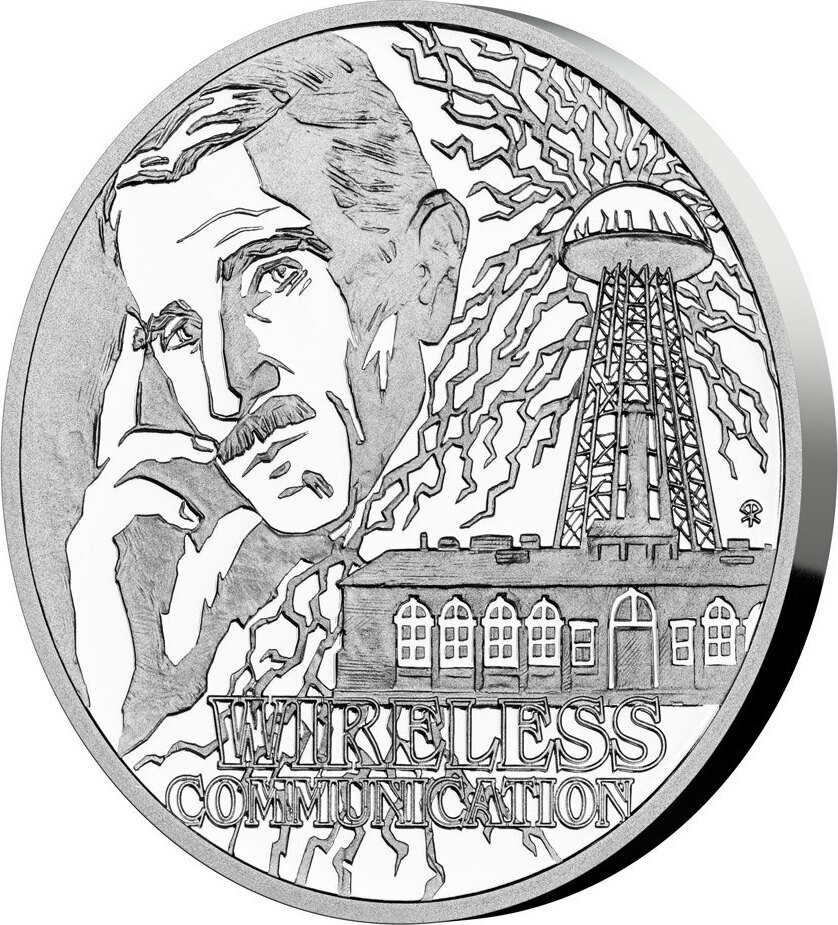 1 Dollar WIRELESS COMMUNICATION Nikola Tesla 1 Oz Silver Coin 1$ Niue ...