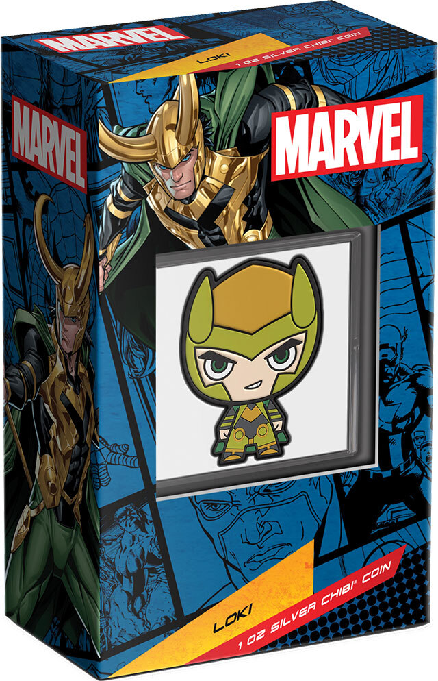 2 Dollars LOKI Chibi Marvel 1 Oz Silver Coin 2$ Niue 2023 Proof | MA-Shops