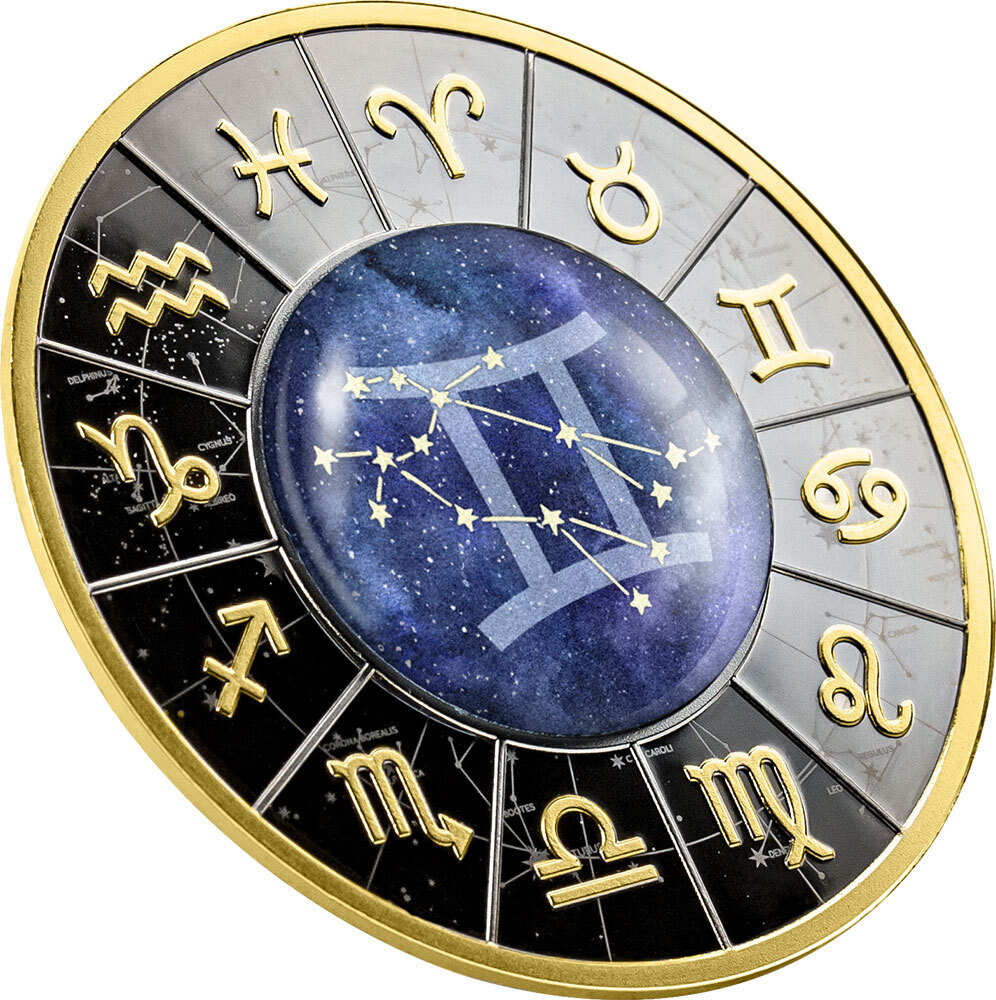 GEMINI Zodiac Signs Silver Coin 500 Francs Cameroon 2023 Black Proof ...