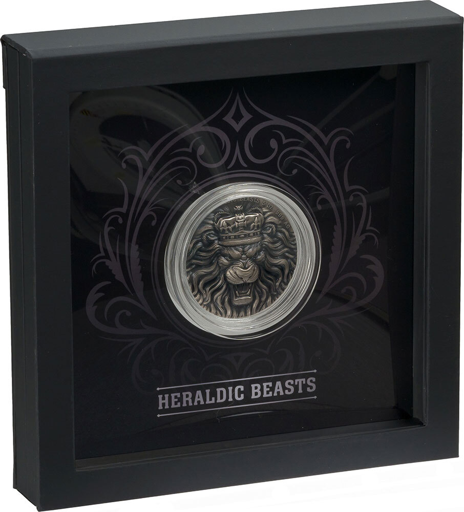 LION OF ENGLAND Heraldic Beasts 5 Oz Silver Coin 5 Pounds Tristan da ...