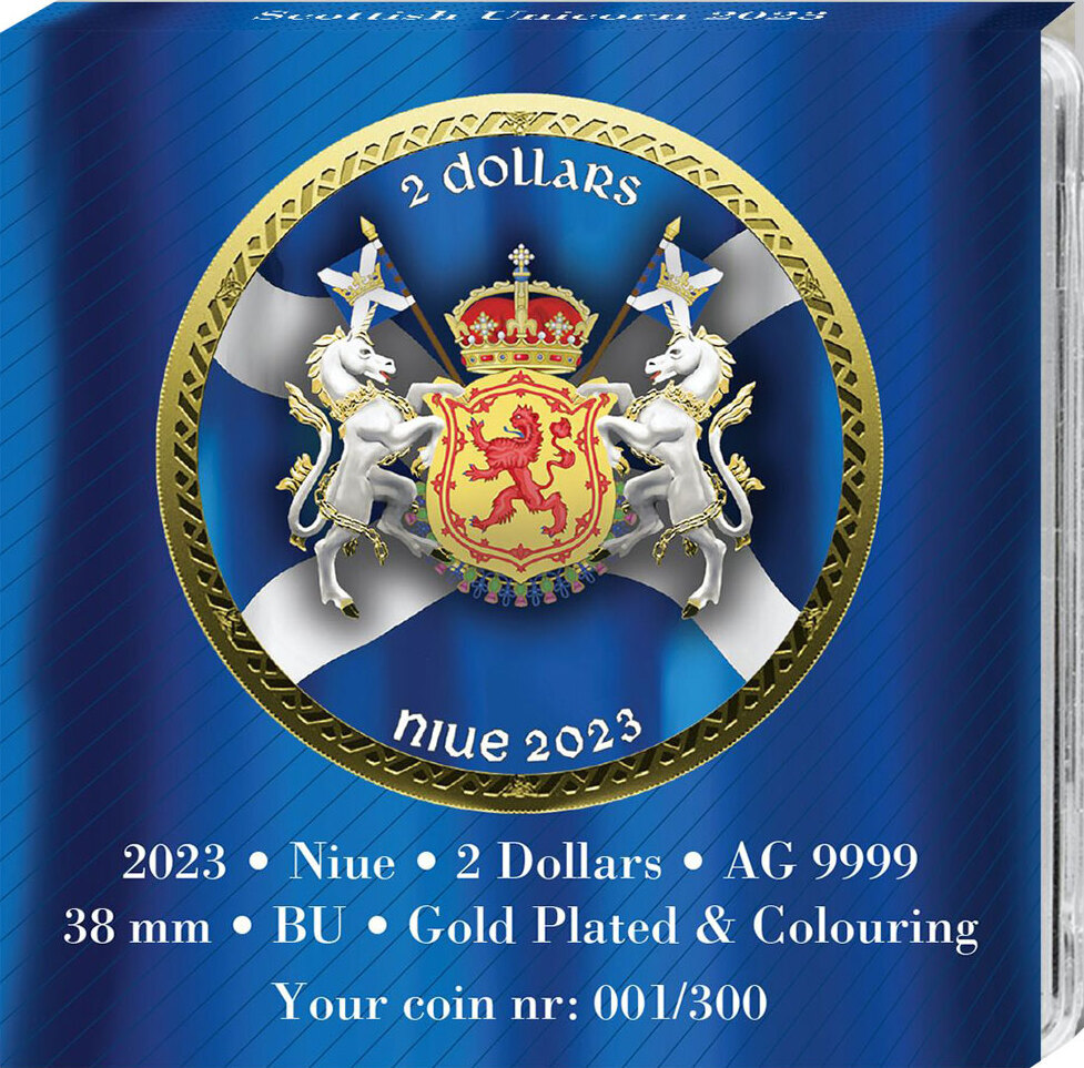 2 Dollars SCOTTISH UNICORN Royal Crest 1 Oz Silver Coin 2$ Niue 2023 BU ...