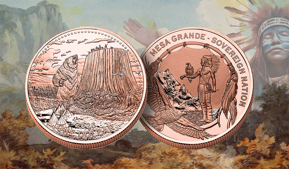 United States 1 Dollar DEVILS TOWER Native American Myth 5 Oz Copper ...