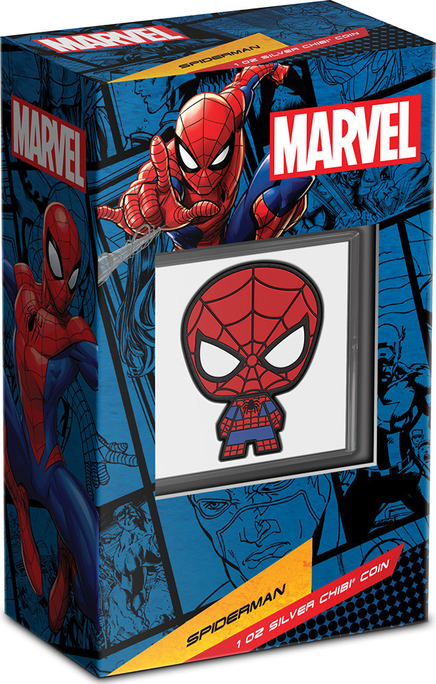 2 Dollars SPIDER MAN Chibi Marvel Peter Parker 1 Oz Silver Coin 2$ Niue ...