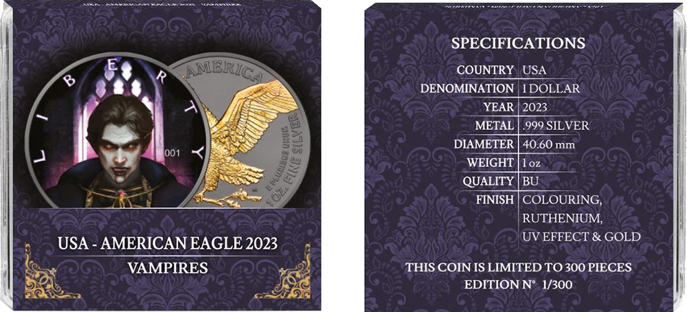 United States 1 Dollar AMERICAN EAGLE DRACULA Vampires 1 Oz Silver Coin ...