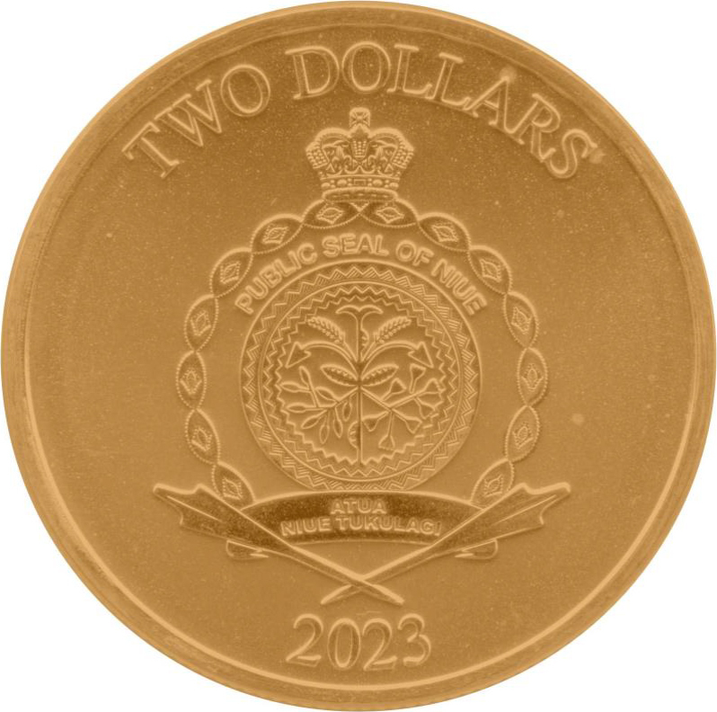 2 Dollars ROARING LION Gilded Background 1 Oz Silver Coin 2$ Niue 2023 ...
