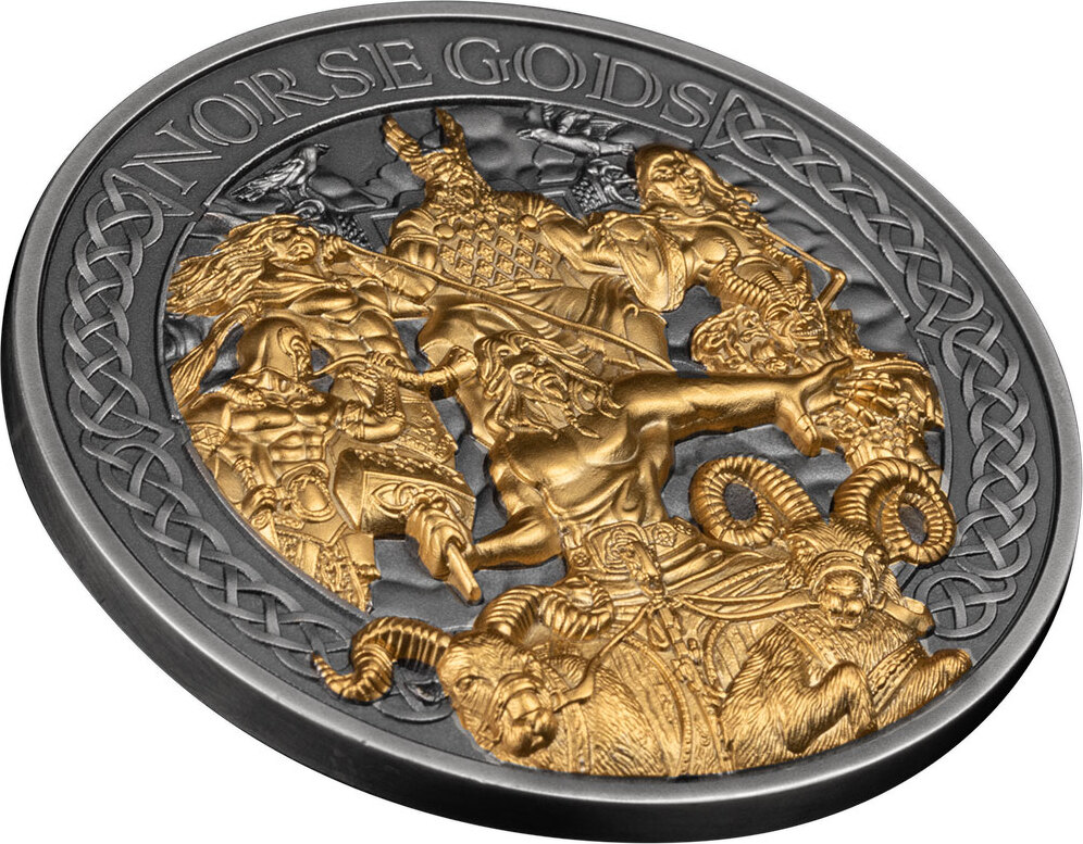 25 Dollars POWER Norse Gods Gold Plating 5 Oz Silver Coin 25$ Cook ...