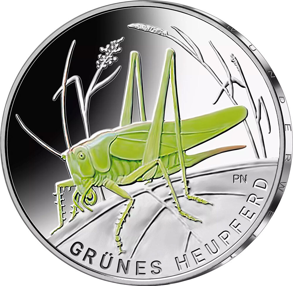 5 Euro GREEN HAY HORSE Grasshopper Wonderful World of Insects Basemetal ...