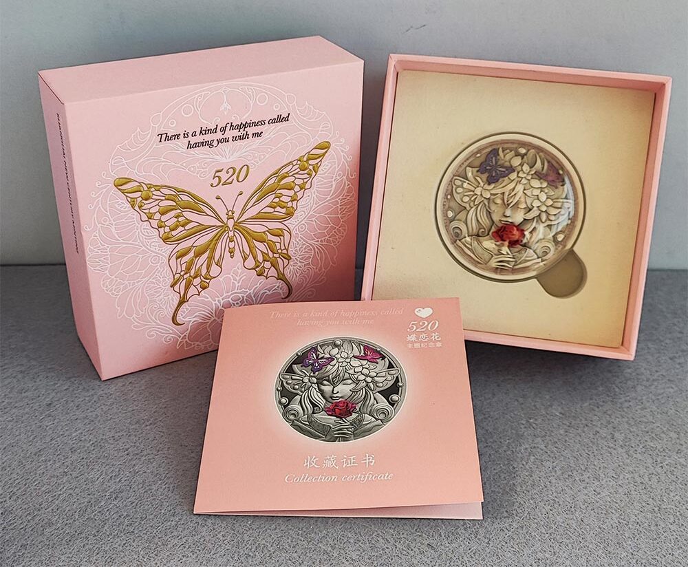520 I LOVE YOU Lady with Butterflies Silver Plating Copper Medal 2023 ...