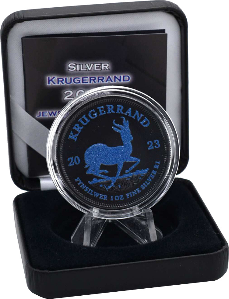 KRUGERRAND Jewel Sapphire 1 Oz Silver Coin 1 Rand South Africa 2023 BU ...
