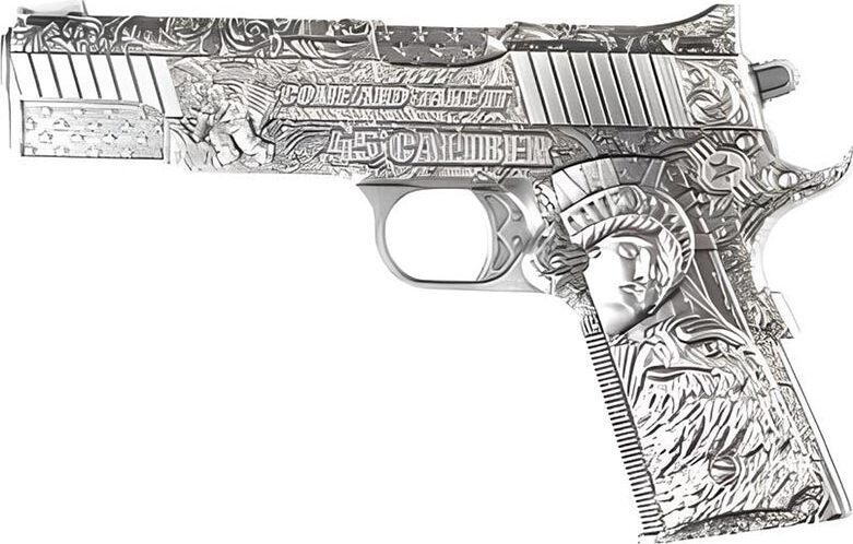45 CALIBER PISTOL HANDGUN Antique 2 Oz Silver Coin 10000 Francs Chad ...