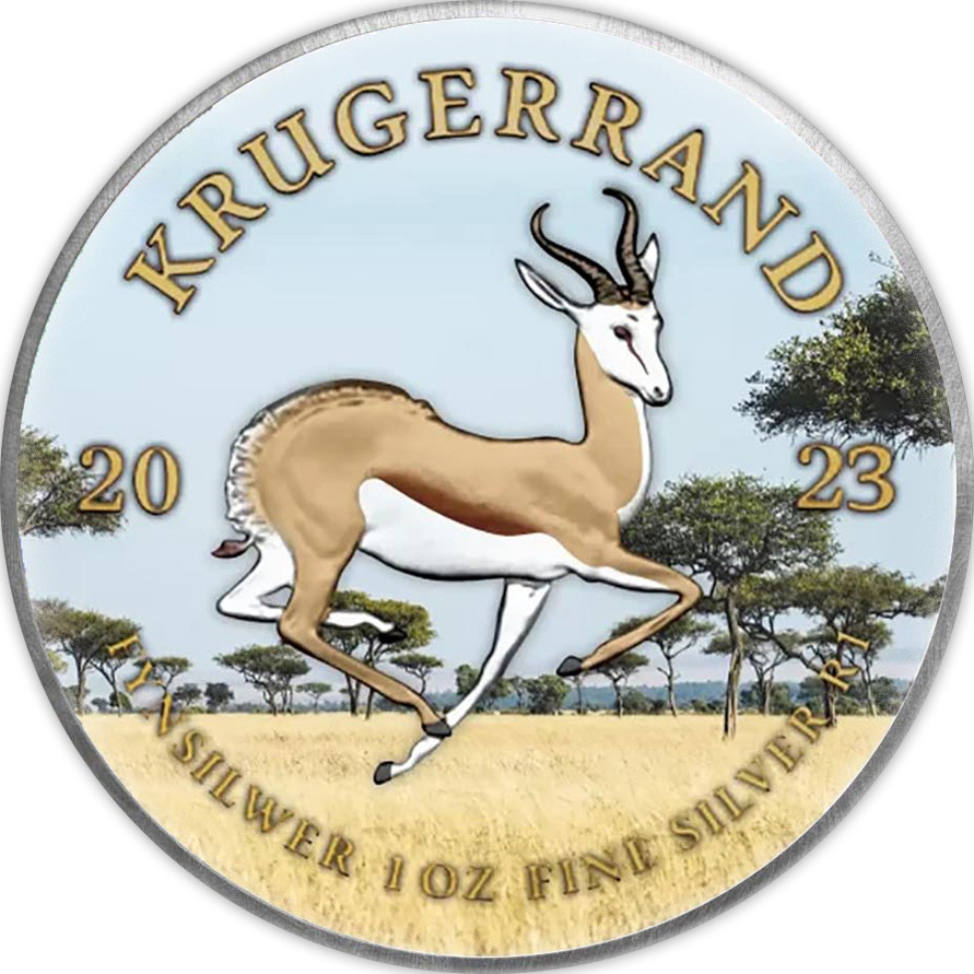 AFRICA LANDSCAPE Krugerrand 1 Oz Silver Coin 1 Rand South Africa 2023 BU - Brilliant ...