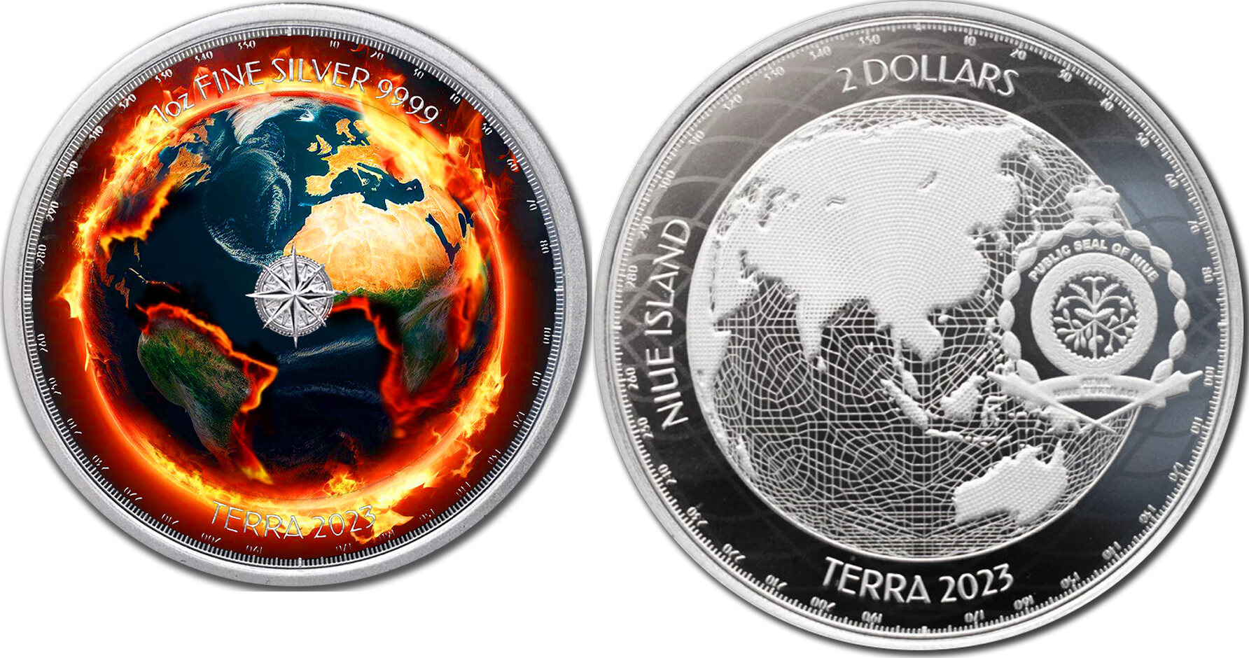 2 Dollars BURNING EARTH II Global Warming Terra 1 Oz Silver Coin 2 ...