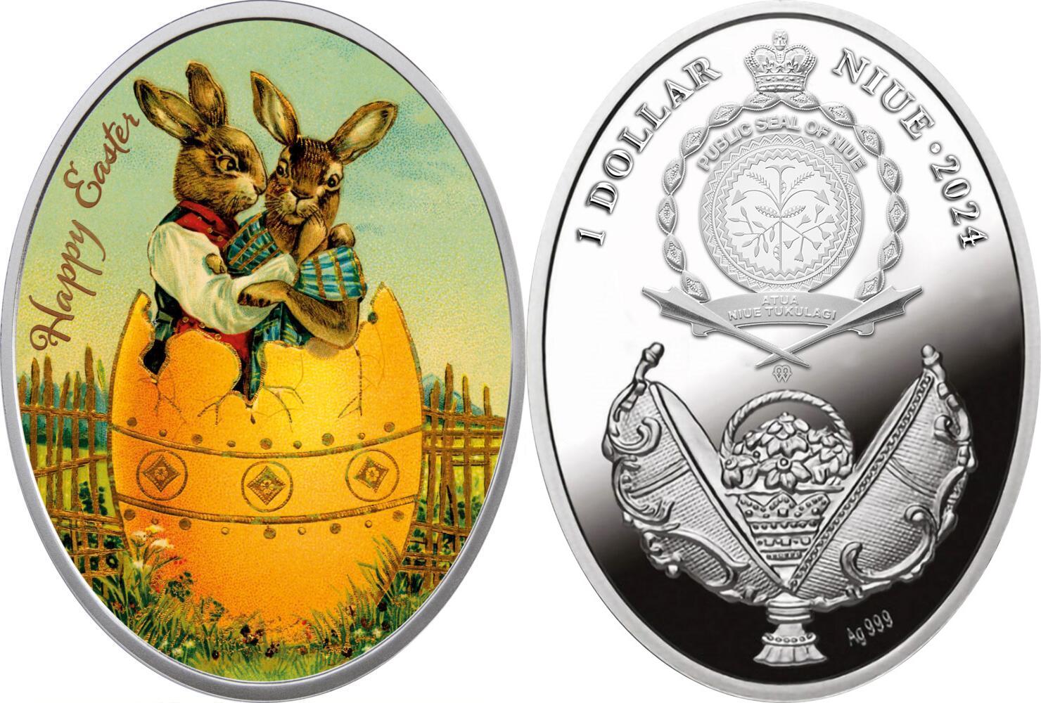 HAPPY EASTER EGG Silver Coin 1$ Niue 2024 Proof | MA-Shops