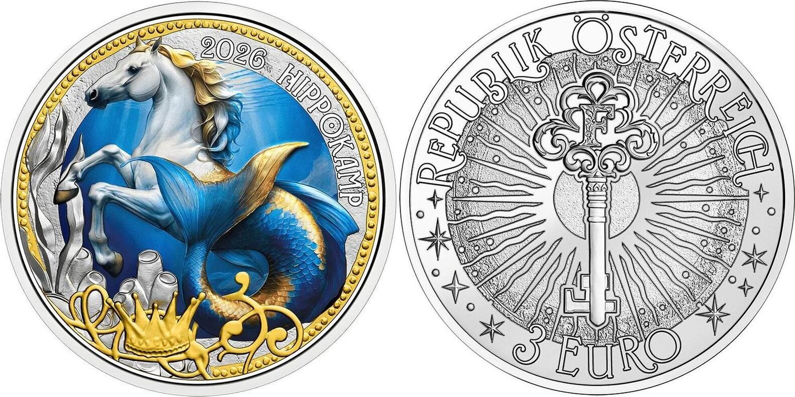 3 Euro 2025 HIPPOCAMPUS Mythical Creatures Base Metal 3€ Euro Austria ...