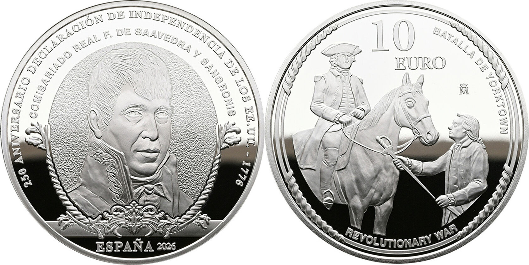10 Euro COMMISSIONER FRANCISCO DE SAAVEDRA Revolutionary War 250th ...