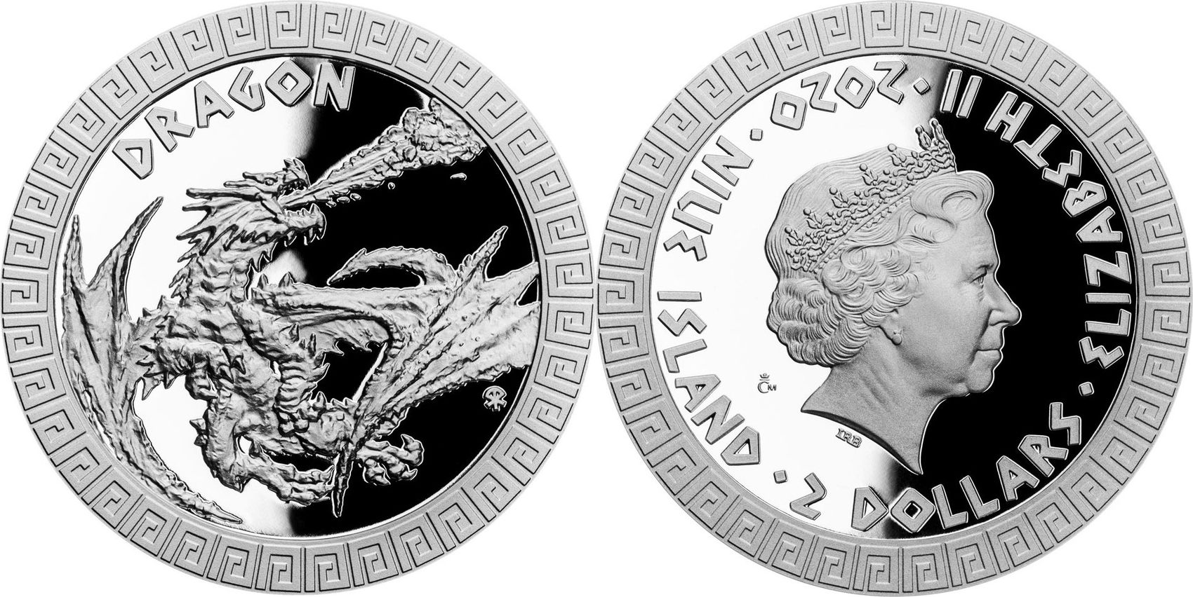 2 Dollars DRAGON Mythical Creatures 1 Oz Silver Coin 2$ Niue 2020 Proof ...
