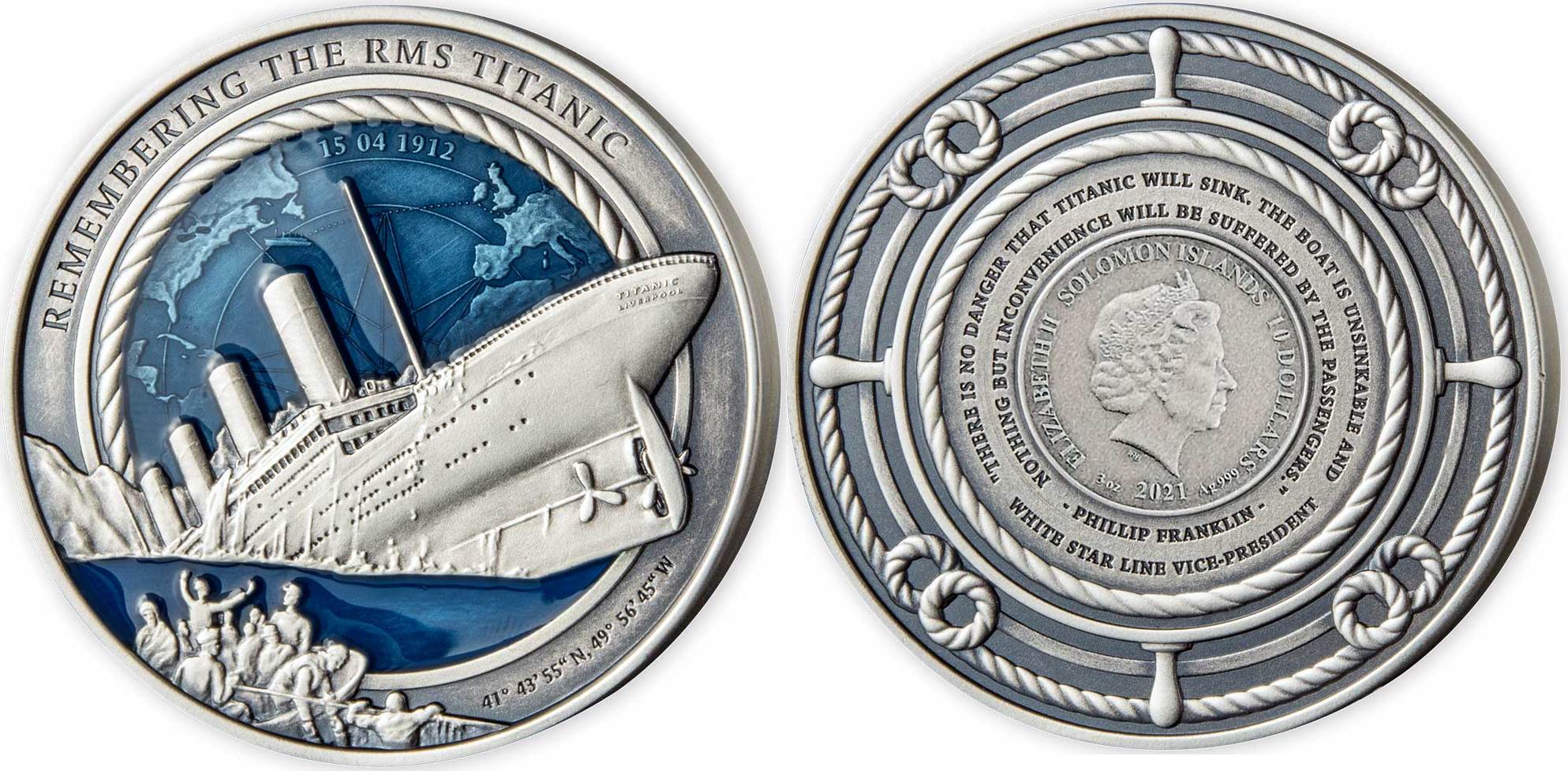 10 Dollars REMEMBERING THE RMS TITANIC 35th Anniversary 3 Oz Silver ...