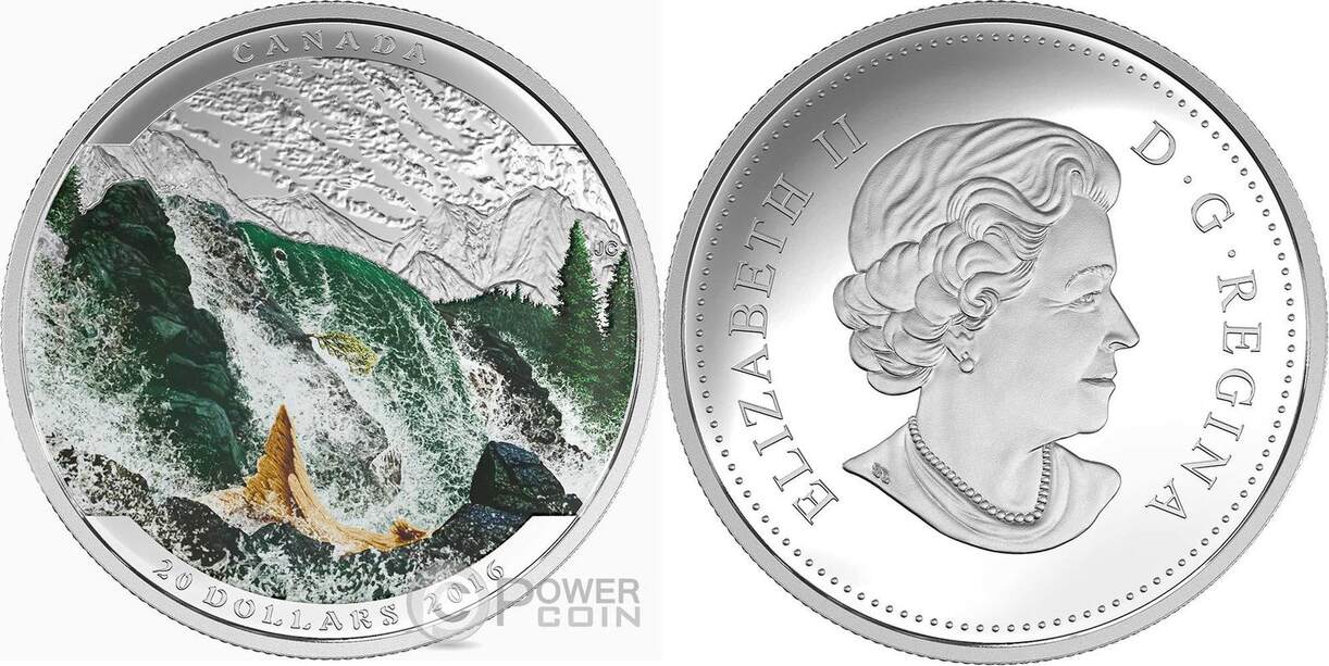 20 Dollars SALMON Landscape Illusion Silver Coin 20$ Canada 2016 Proof ...